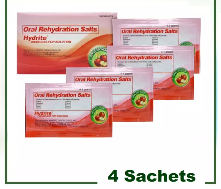 Hydrite Oral Rehydration Salts (4 sachets) Apple flavor - Electrolyte ...
