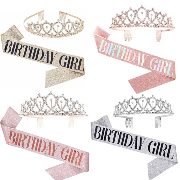 2PCS/Set Birthday Shoulder Girdle Happy Birthday Glitter Satin Sash ...