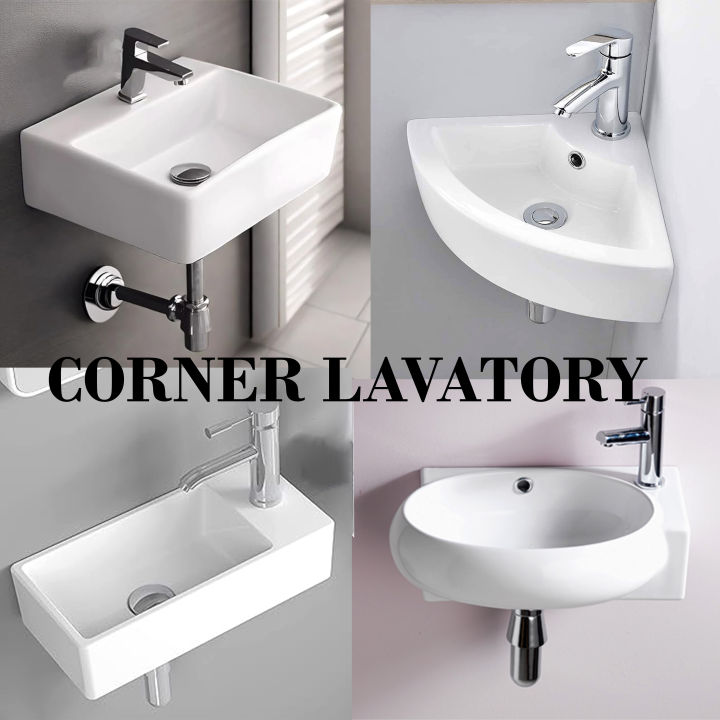 Ceramic Corner Wall hung Lavatory / Small Bathroom sink wall hung. | Lazada PH