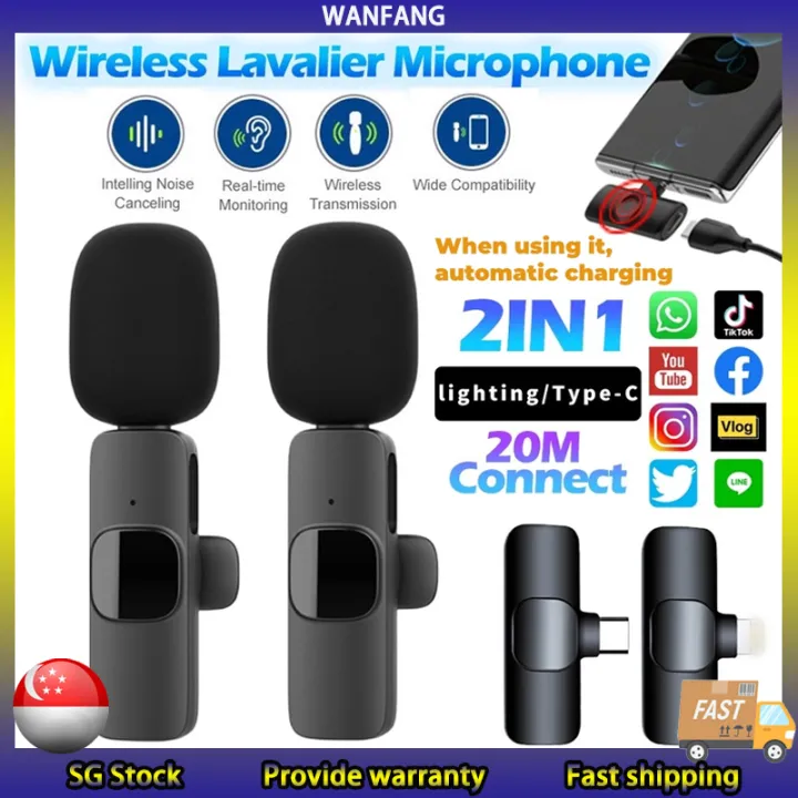 K9 2.4GHz Wireless Microphone Clip-on Lavalier Microphone Transmitter ...