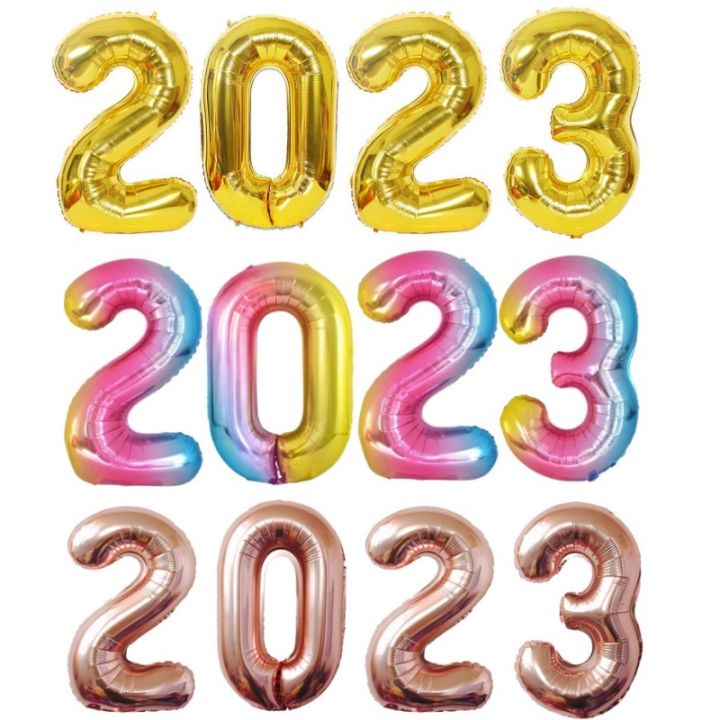 2023 Number Balloons Set Happy New Year Banner Wall Background 32inch ...