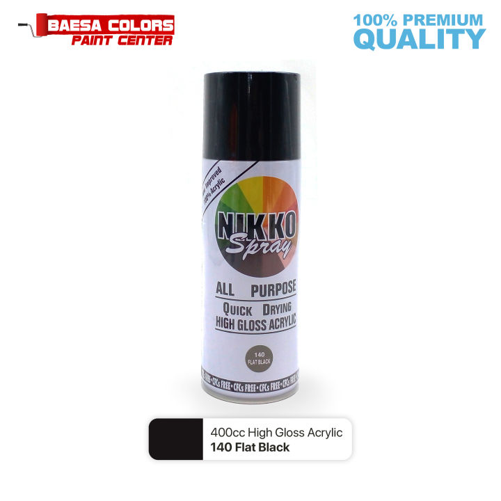 Nikko Spray Paint 140 Flat Black All Purpose Quick Drying High-Gloss ...