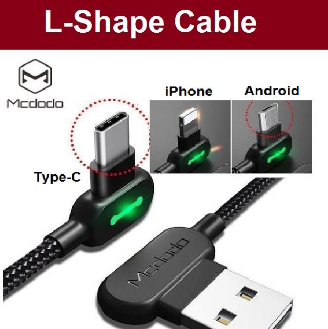 🔋⚡⚡ MCDODO Gaming LED 90° Degree Charging Cable L-Shape Data Cable For ...