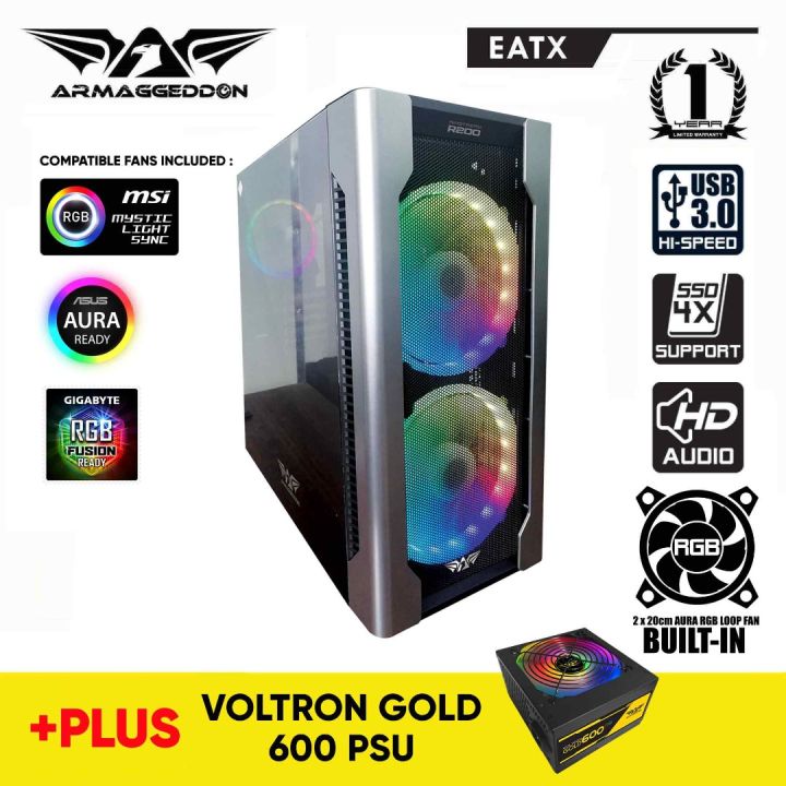 Armaggeddon Airstream R200 EATX PC Gaming Case with 3 RGB PC Cooling Fan | Vertical Mount ...