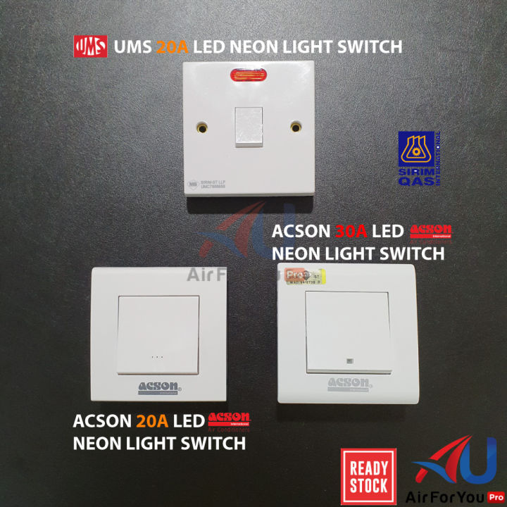 UMS ACSON 20A 30A 250V AC DP Flush Switch With Neon Indicator Aircon Switch Water Heater Switch ...