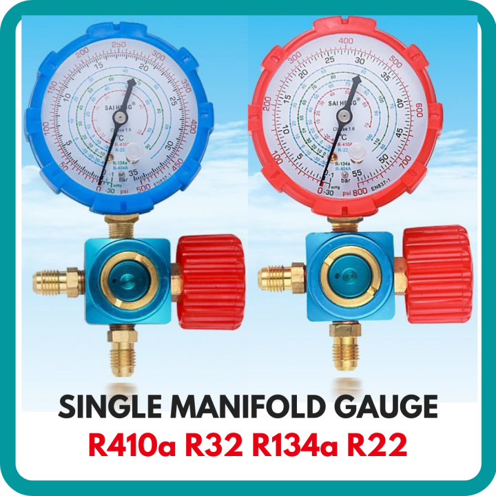 Single Manifold Gauge R410a R32 R134a R22 Refrigerant pressure list Precision Thread Interface ...
