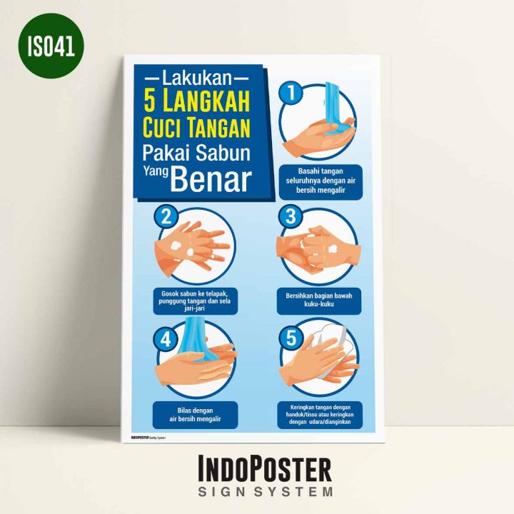Poster K3 Safety 5 Langkah Cara Mencuci Tangan dengan Sabun KEMENKES ...