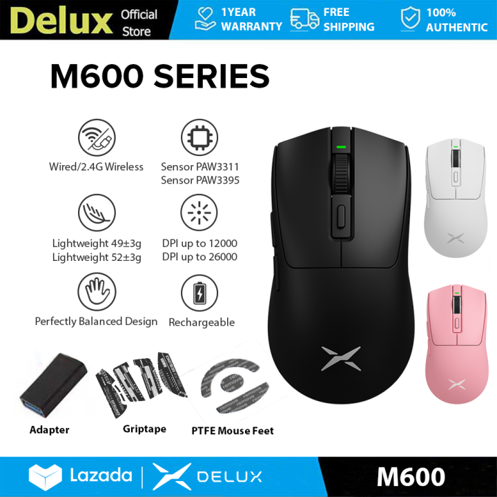 Delux M600 Series Wired & Wireless Rechargeable Gaming Mouse DPI MAX ...