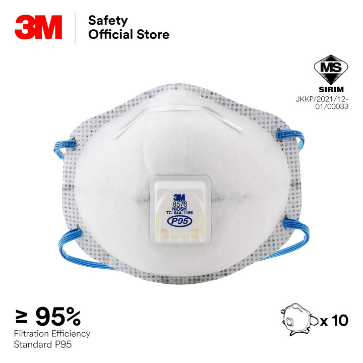 3M™ 8576 P95 Acid Gas Disposable Respirator with Cool Flow Valve/ Acid Gas Mask (10 pcs/box)/ DR ...
