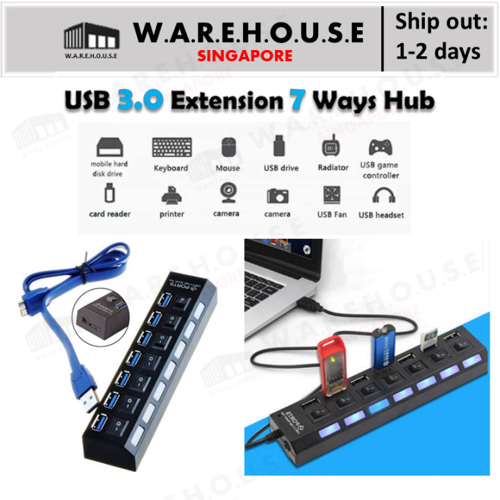 [Warehouse] USB 3.0 7 Ports High Speed 5Gbps Extension Hub Splitter for ...