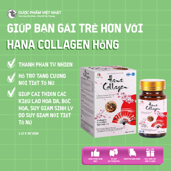 Hana Collagen (hộp hồng) cải thiện biểu hiện lão hóa da, bốc hỏa, suy ...