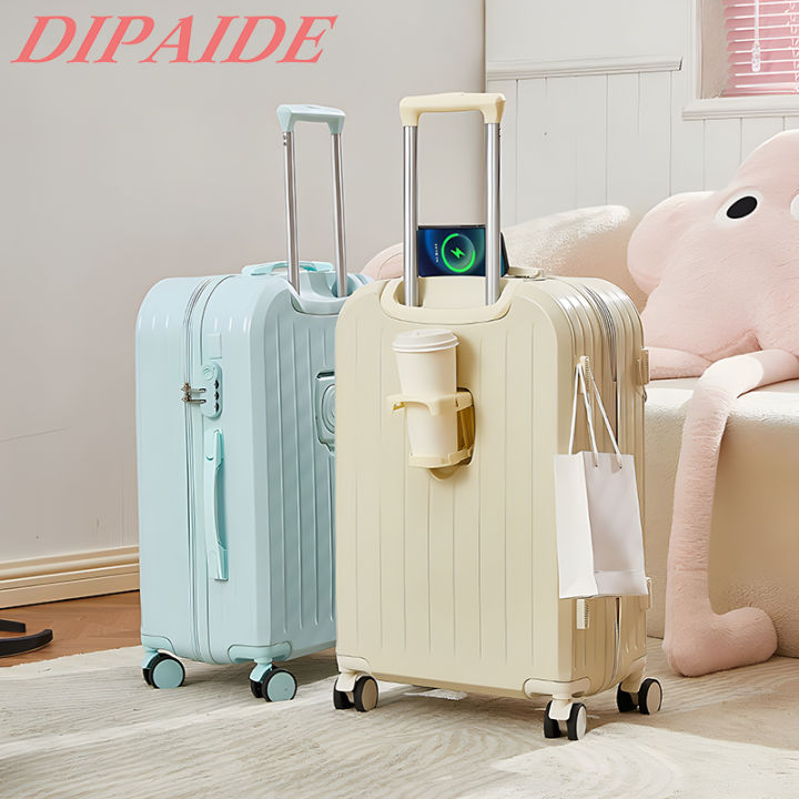Luggage multifunctional travel suitcase with hook cup holder 20/24 Inch ...