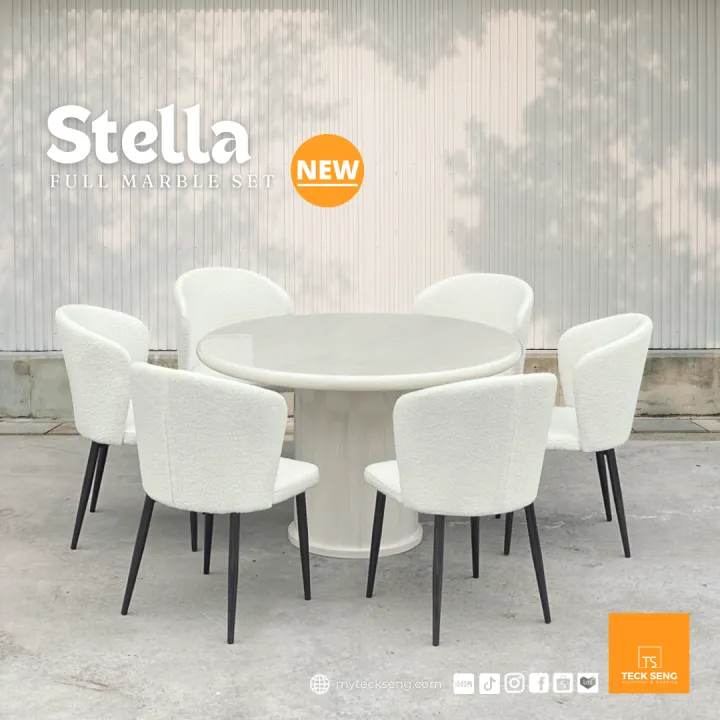 [TECK SENG] 1.2M Round Full Marble Dining Table Set 1 Table + 6 Dining ...