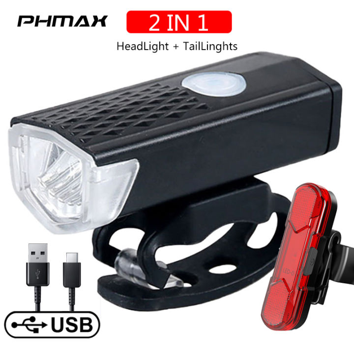 PHMAX ไฟจักรยานชาร์จ USB 300 Lumens ไฟหน้า LED,ไฟหน้าไฟจักรยานไฟท้าย ...