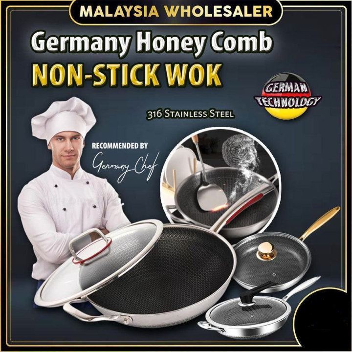 Non-stick Wok 316 Stainless Steel Kuali Honey Comb Double Full Screen ...