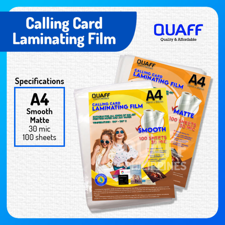 QUAFF Laminating Film for Calling Card Paper 25 Microns A4 size (100pcs ...