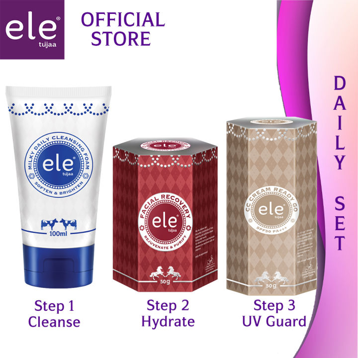 Ele Tujaa®Daily Routine Set (Milky Daily Foam Cleanser Foam+Facial ...