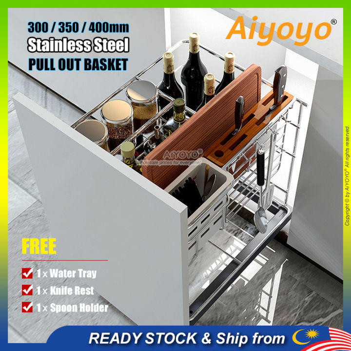 Stainless Steel Pull Out Basket Kitchen Cabinet Rack Storage Rak Bakul ...