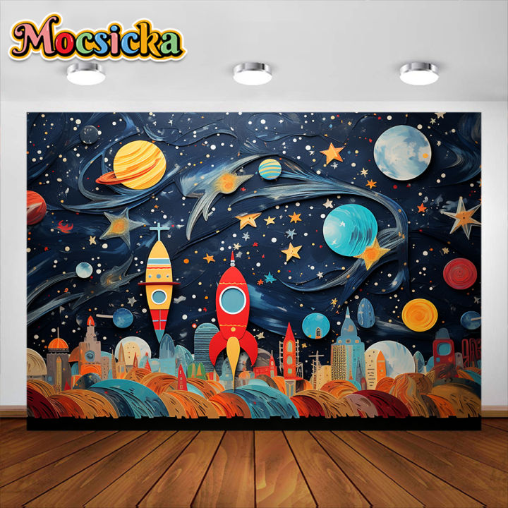 5x3ft 7X5ft Universe Space Rocket Background Photography Cartoon ...