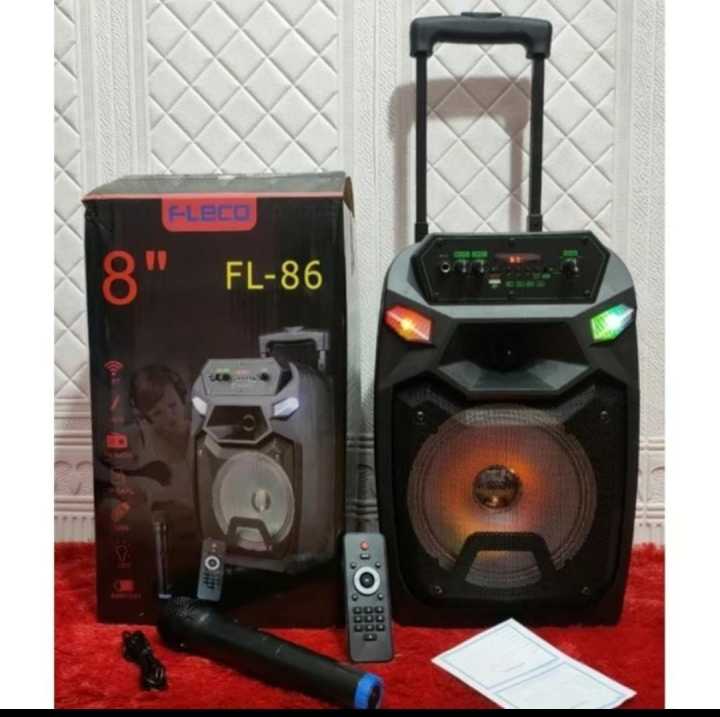 Speaker Bluetooth FLECO FL-86 UK 8" inch Free Mic Wireless + remote Speaker Karaoke Extra Bass ...