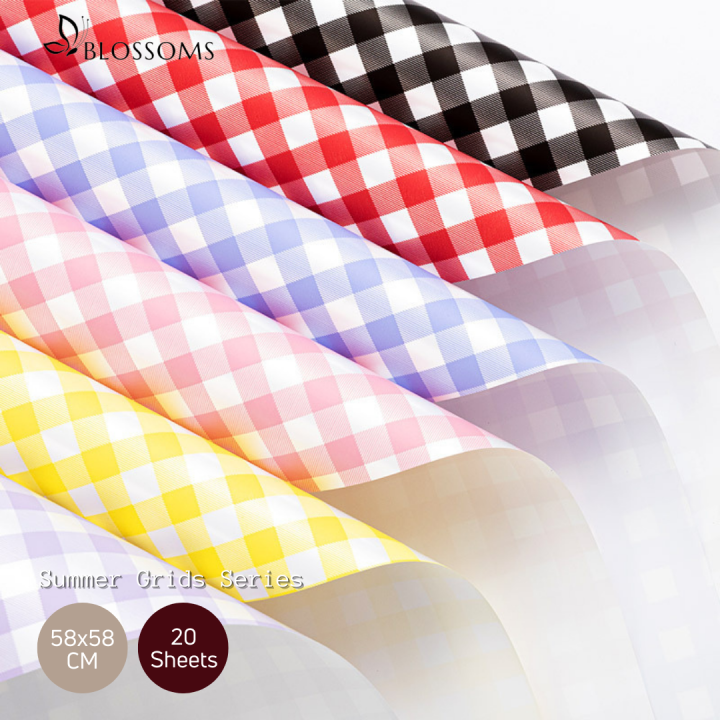 [MY Ready Stock] 20 Sheets Summer Grids Wrapping Paper Bouquet Gift ...