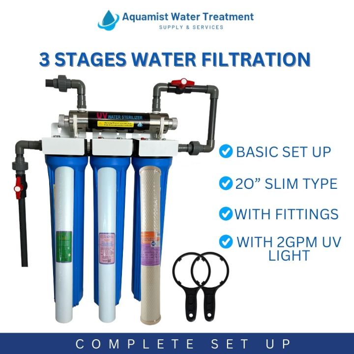 Water Filtration System 3 Stages 20" Slim Type Basic Set Up Complete ...
