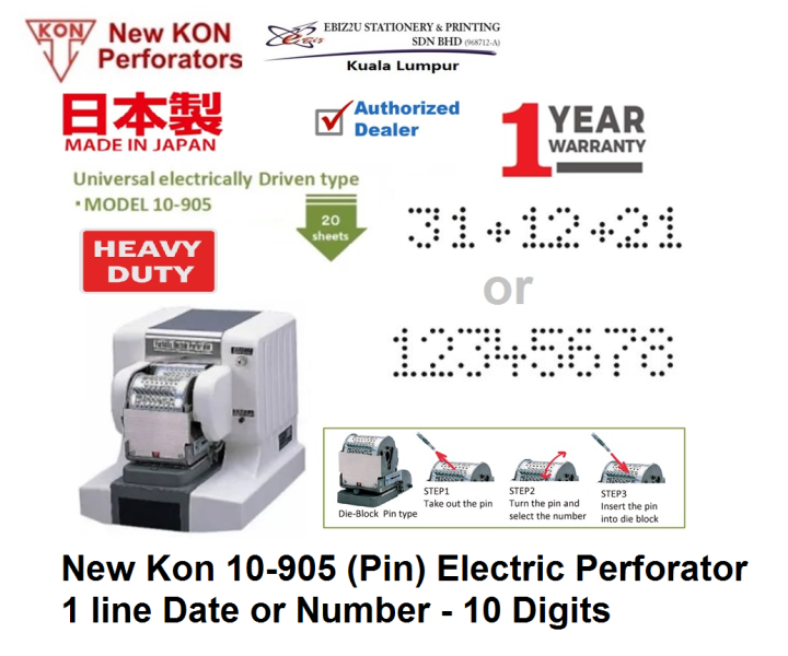 New Kon 10-905 (Pin) Electric Perforator 1 line Date or Number - 10 ...