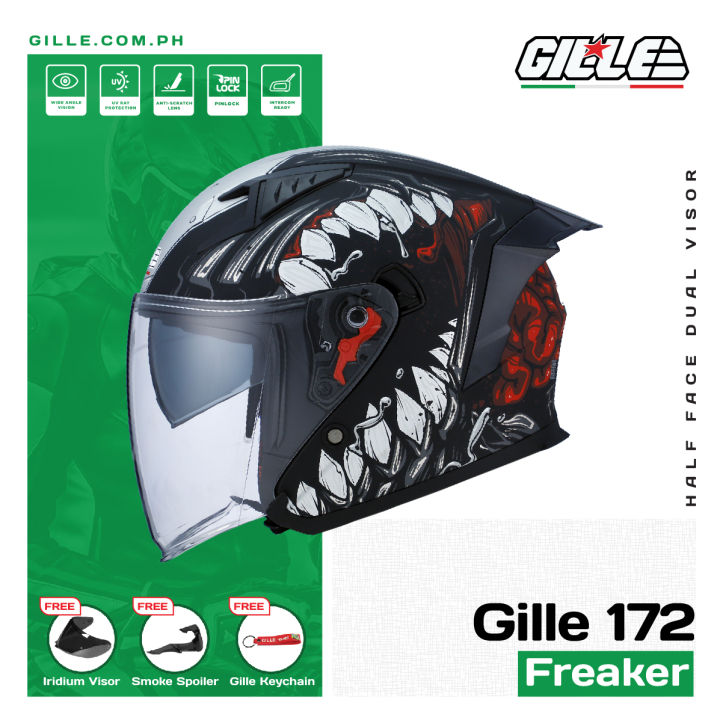 Gille Helmet 172 GVR-V1 Freaker Motorcycle Helmets Half Face Dual Visor ...