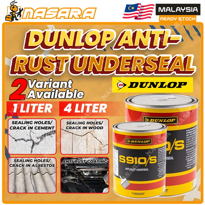 Nasara 1L / 4L Dunlop S910/S Anti-Rust Underseal Adhensive / Kalis Karat Bawah Kedap / 黑油膏 | Lazada