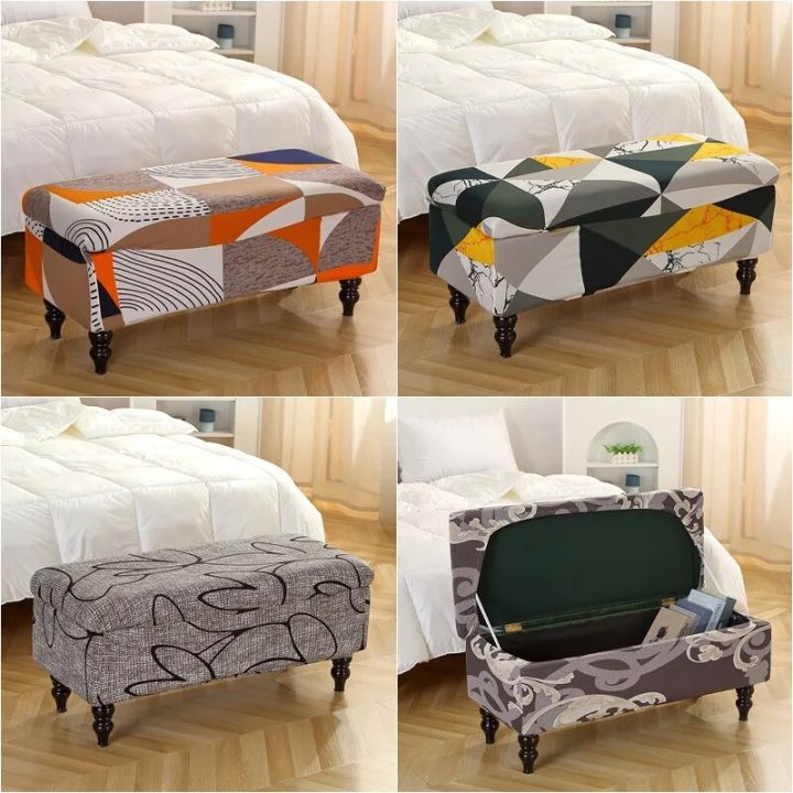 Stretch Storage Ottoman Cover Rectangular Foldable Bed Footstool Covers ...