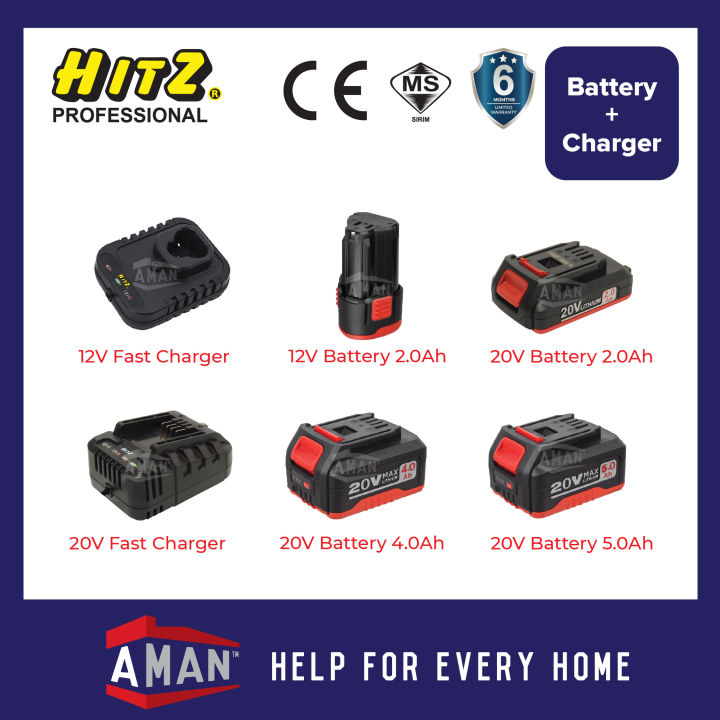 HITZ Battery And Fast Charger SIRIM 100% Original 12V 20V 2.0Ah 4.0Ah 5 ...