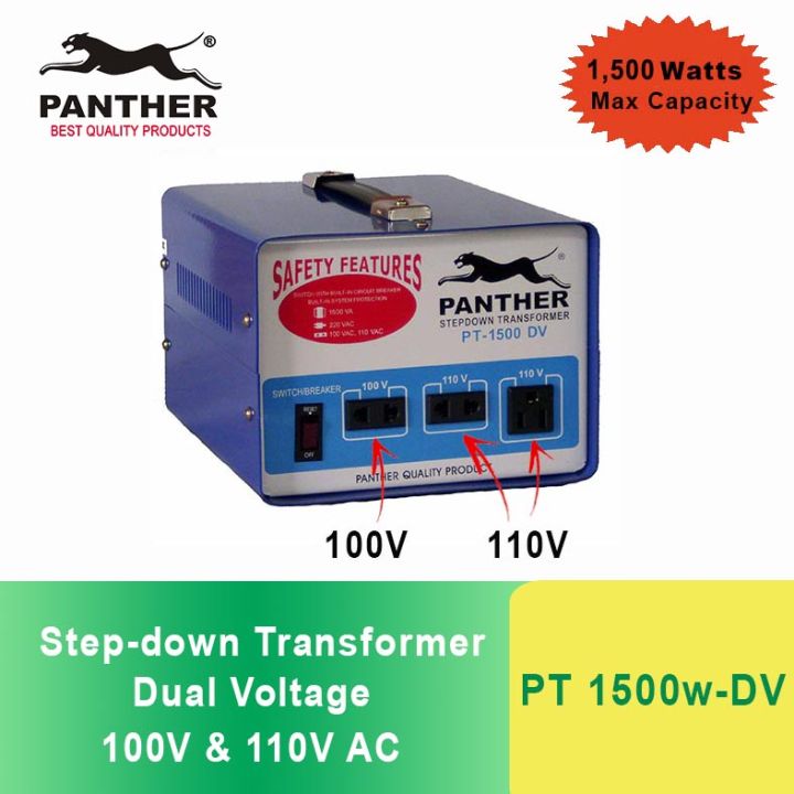Panther PT 1500w-DV Step-down Transformer DUAL VOLTAGE 1500 Watts, Input 220VAC, Output 100VAC ...