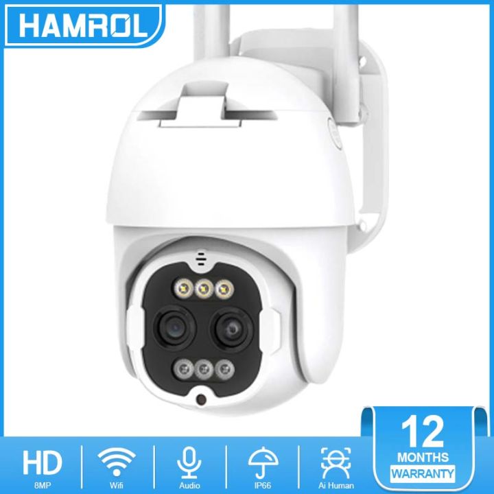 Hamrol 4K 8MP 2.8mm + 12mm Dual Lens 8X Zoom Outdoor PTZ WiFi IP Camera ...