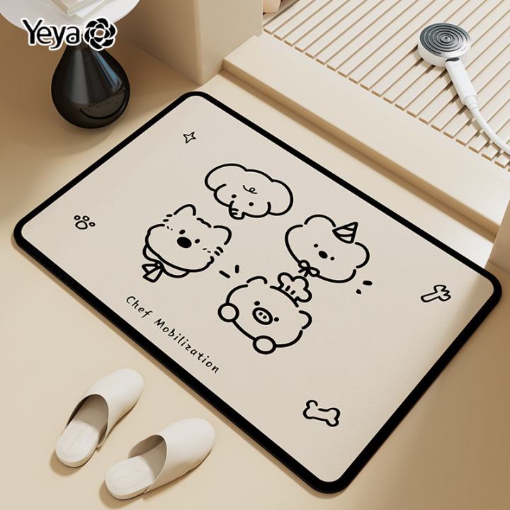 YEYA เสื่อรองเท้าลายการ์ตูนน่ารักสไตล์เชฟสัตว์ ดูดซับน้ำเร็ว ใช้ใน ...