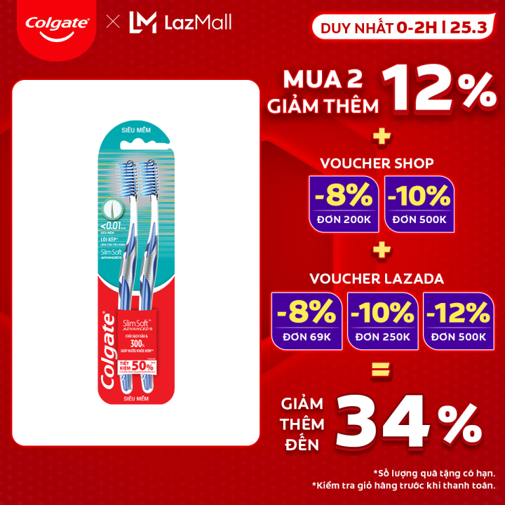 Bộ 2 Bàn chải Colgate Slimsoft Advanced ngăn chảy máu nướu siêu mềm mảnh | Lazada.vn