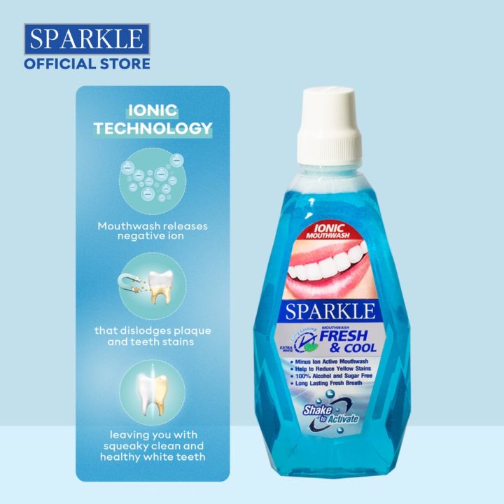 SPARKLE Ionic Mouthwash - Fresh & Cool 500ml [Healthy teeth whitening, Antibacterial, Tartar ...