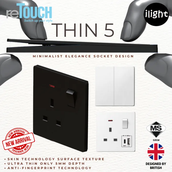 Retouch Thin5 Soft Touch UV Skin Technology Ultra Thin Switch Socket ...