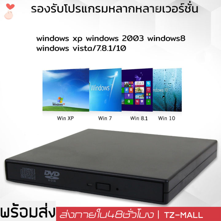 ไดรฟ์ดีวีดี ไดรฟ์DVD DVD-ROM แบบพกพา รองรับช่องเสียบ USB2.0น้ำหนักเบา ...