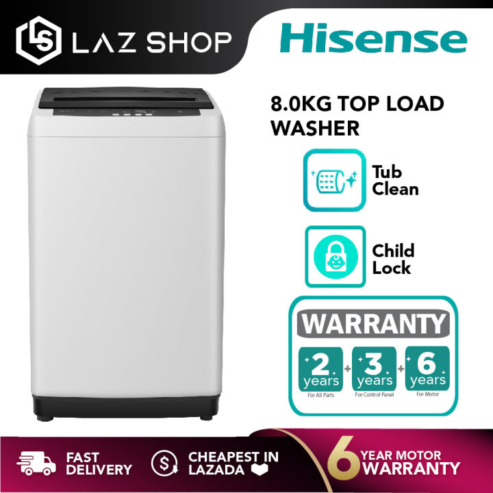 Hisense 8.0KG Top Load Washing Machine WTAR8011G | Tub Clean | Air Dry ...