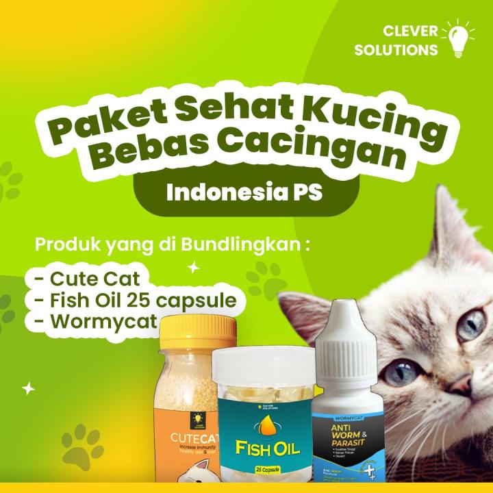 Clever Solutions - Paket Sehat Kucing Bebas Cacingan Indonesia PS - Cutecat + Fish Oil ...