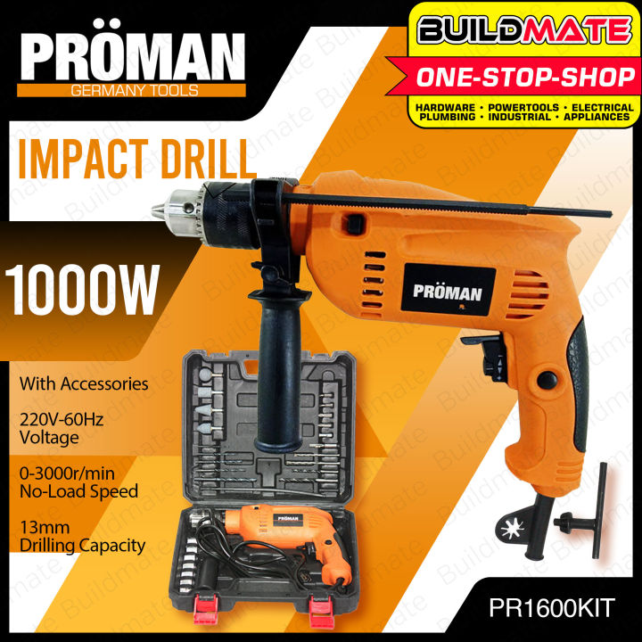 PROMAN Impact Drill Driver Kit with Accessories & Case 1000W PR1600BX ...