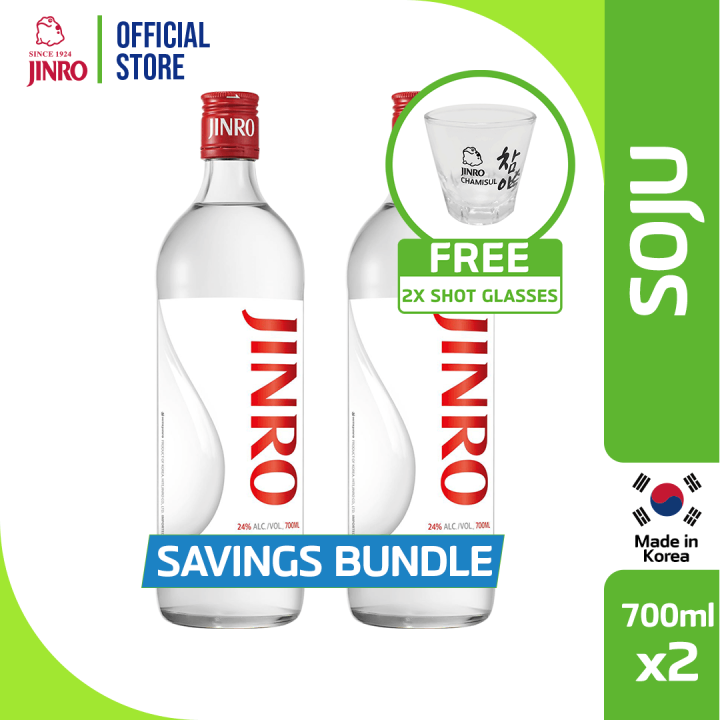 Jinro 24 Soju 700ml pack of 2 FREE 2 Shot Glasses | Lazada PH
