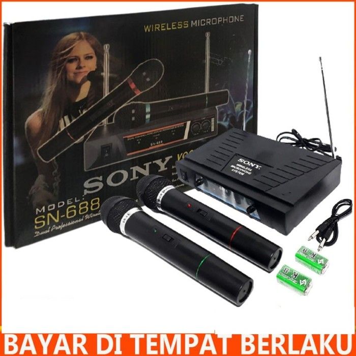 PROMO- MIC WIRELESS SONY SN-688 NEW DOUBLE WIRELES-HITAM MICROFON VOCAL ...