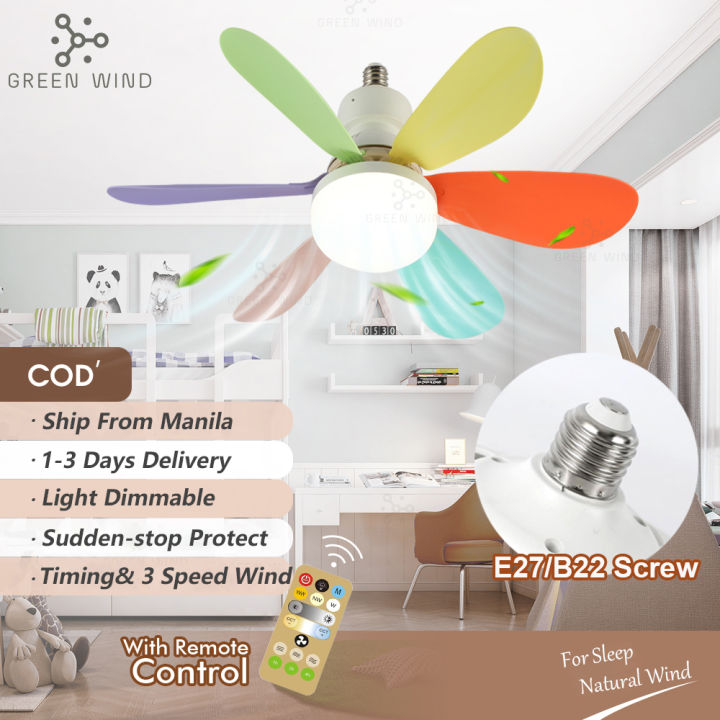 GREEN WIND LED E27 Ceiling Fan With Lights 2in1 40W Silence Bedroom ...
