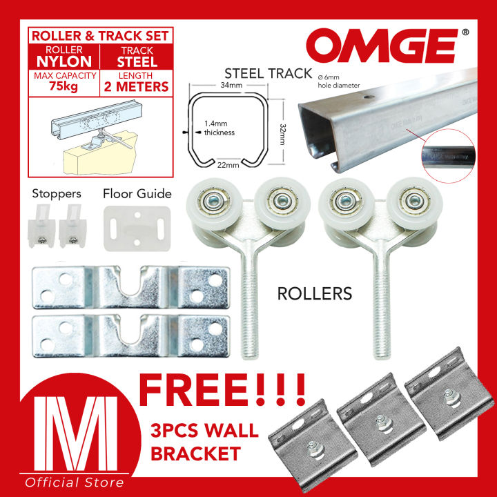 Omge Nylon Roller and 2-meter Steel Door Track for Sliding Door with ...