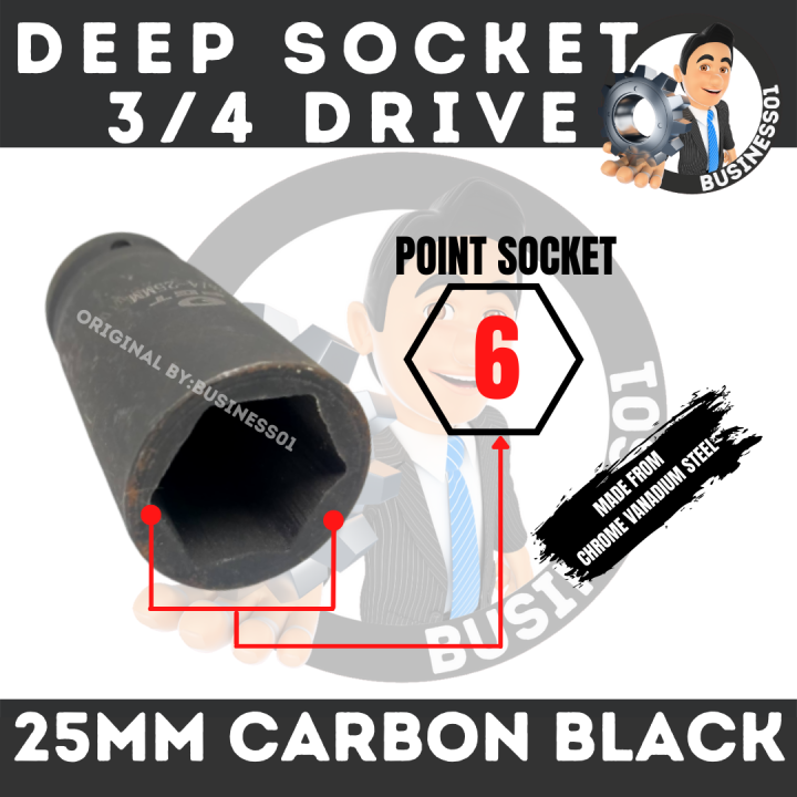 Business01 Deep Socket 25Mm 3/4 Drive And 6 Points Carbon Black Heavy ...