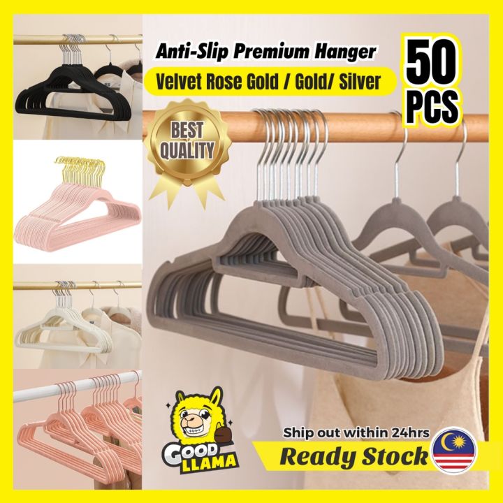 Anti Slip Velvet Hanger Premium Rose Gold Hook Flock Non Slip Wardrobe ...