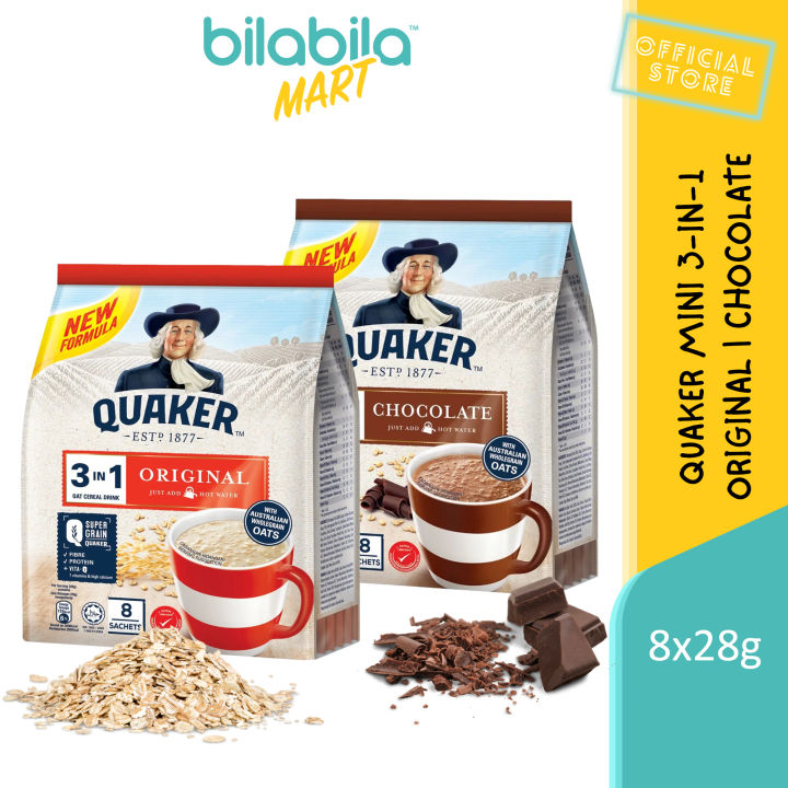 QUAKER Mini 3in1 (Original, Chocolate) Oatmeal Oats Cereal Drink (8x28g ...