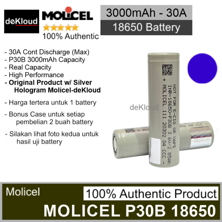Authentic MOLICEL P30B 18650 Battery | 3000mAh 30A | baterai original batere rechargeable ...