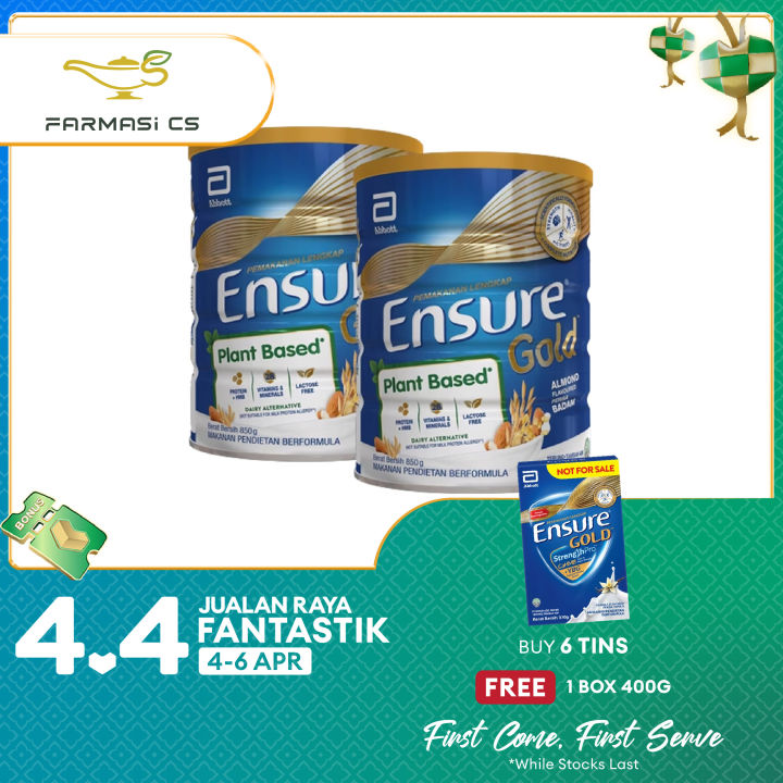PROMO Abbott Ensure Gold Plant Based Almond Flavored 850g x 2 Tins (TWIN) EXP:07/2024 [powder ...